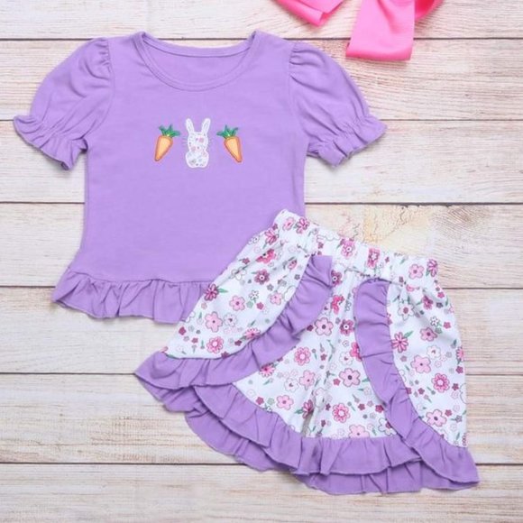 Matching Sets | Boutique Easter Bunny Rabbit Girls Floral Shorts Outfit ...